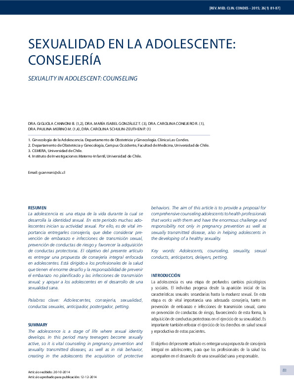 Sexualidad en la adolescente: consejería · Biblioteca Virtual - CCH