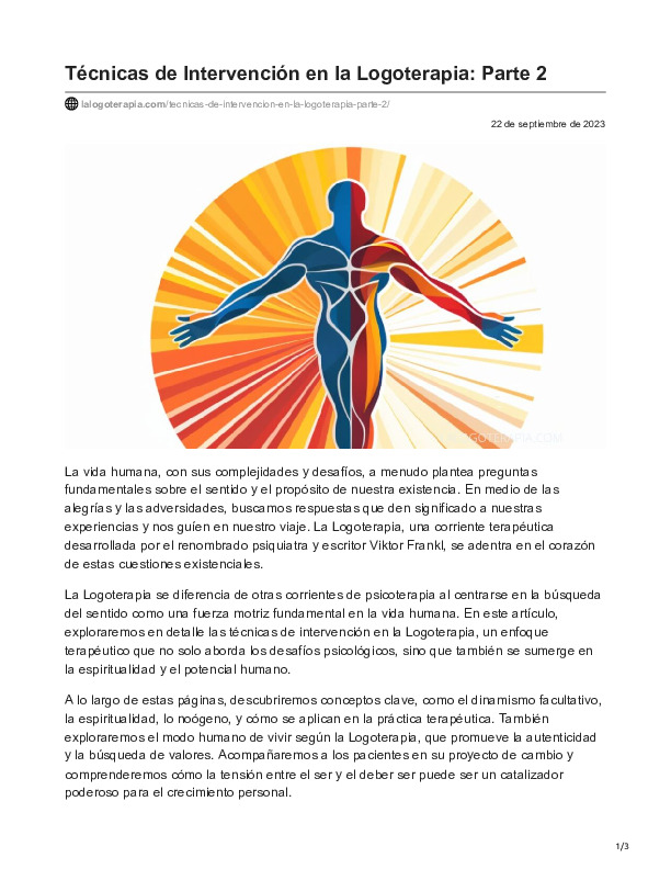 Técnicas de Intervención en la Logoterapia: Parte 2 · Biblioteca Virtual - CCH